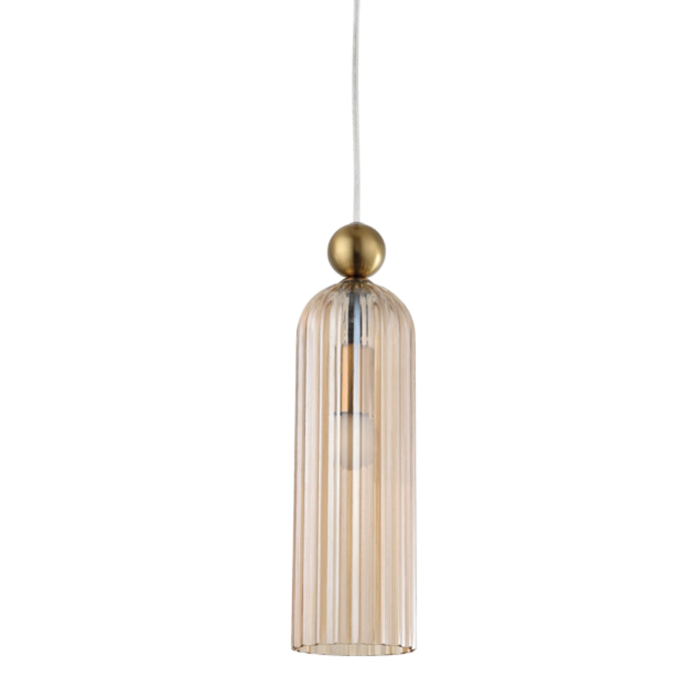 Zara Fluted Cognac Glass and Brass Look Pendant Light — Lighting.co.za