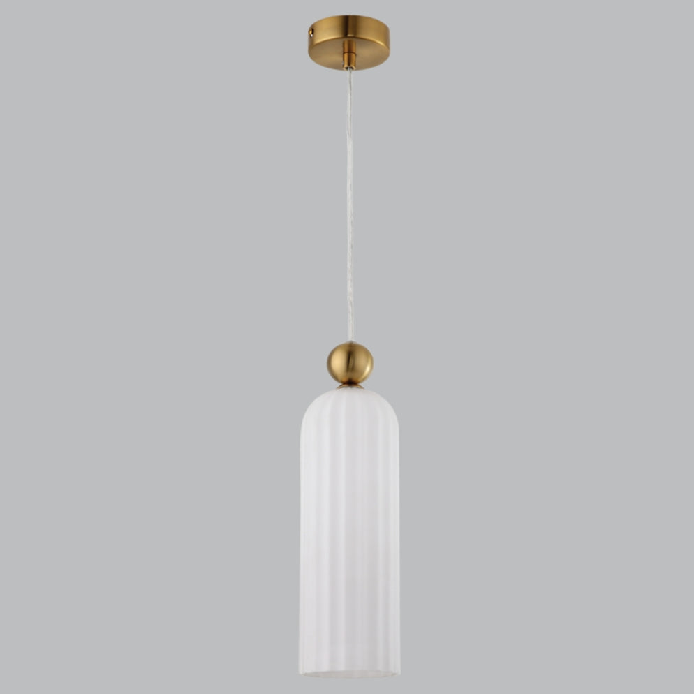 Zara Fluted White Glass and Brass Look Pendant Light — Lighting.co.za