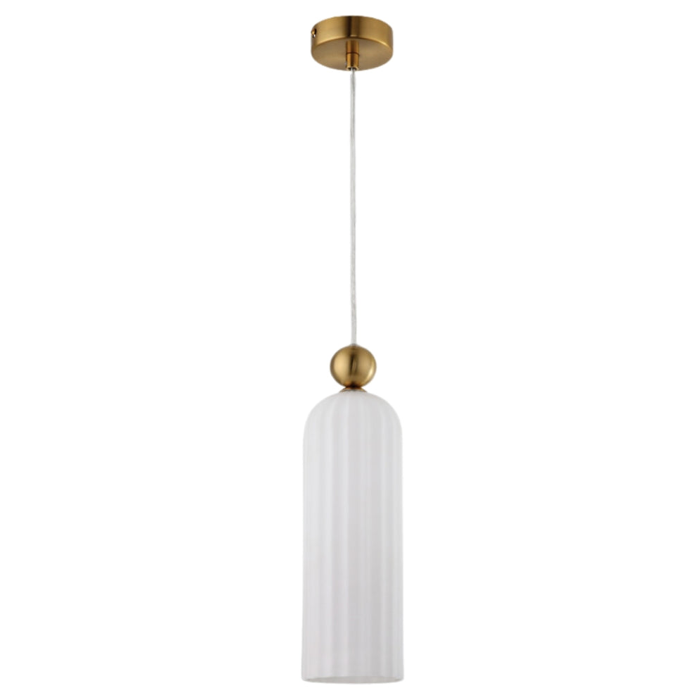 Zara Fluted White Glass and Brass Look Pendant Light — Lighting.co.za