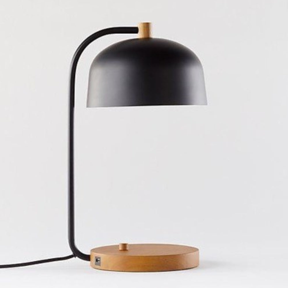 Ledger Black and Wood Desk Lamp with USB Charger — Lighting.co.za