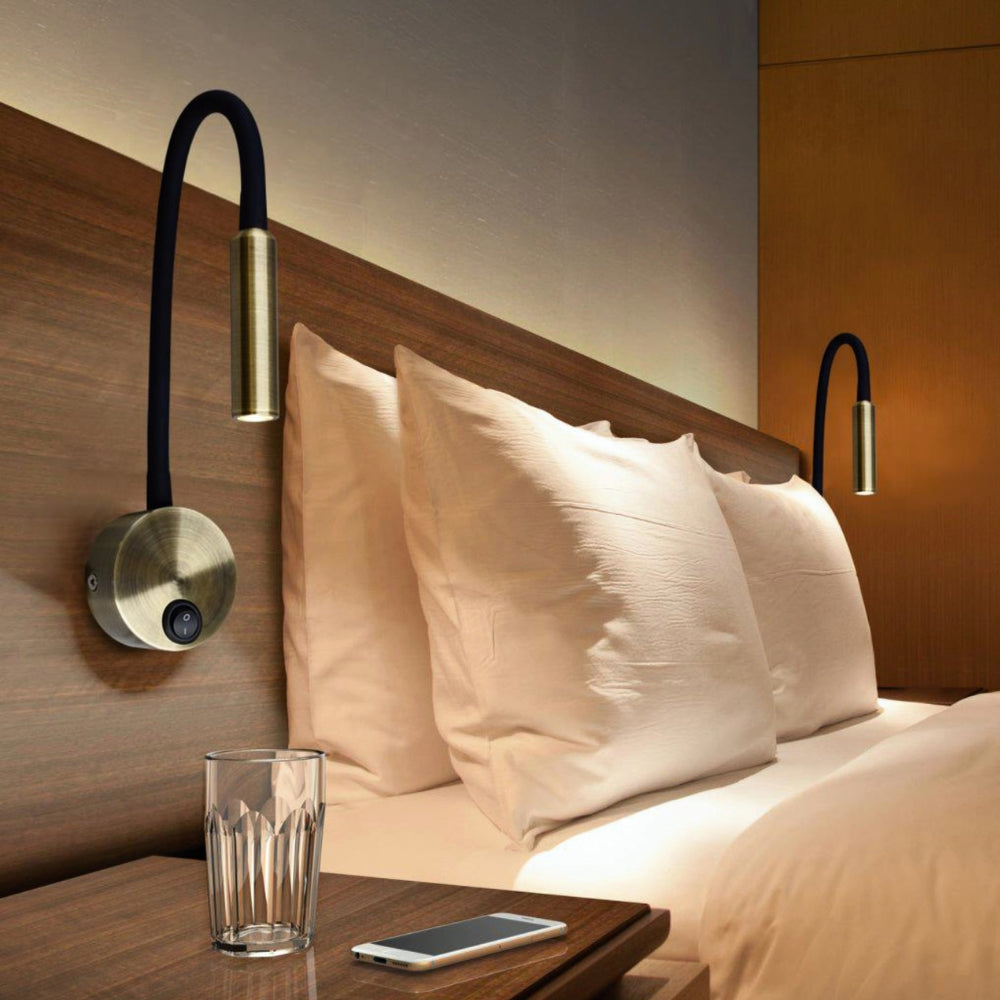Pip 3 Watt LED Black and Gold Adjustable Bedside Reading Wall Light ...