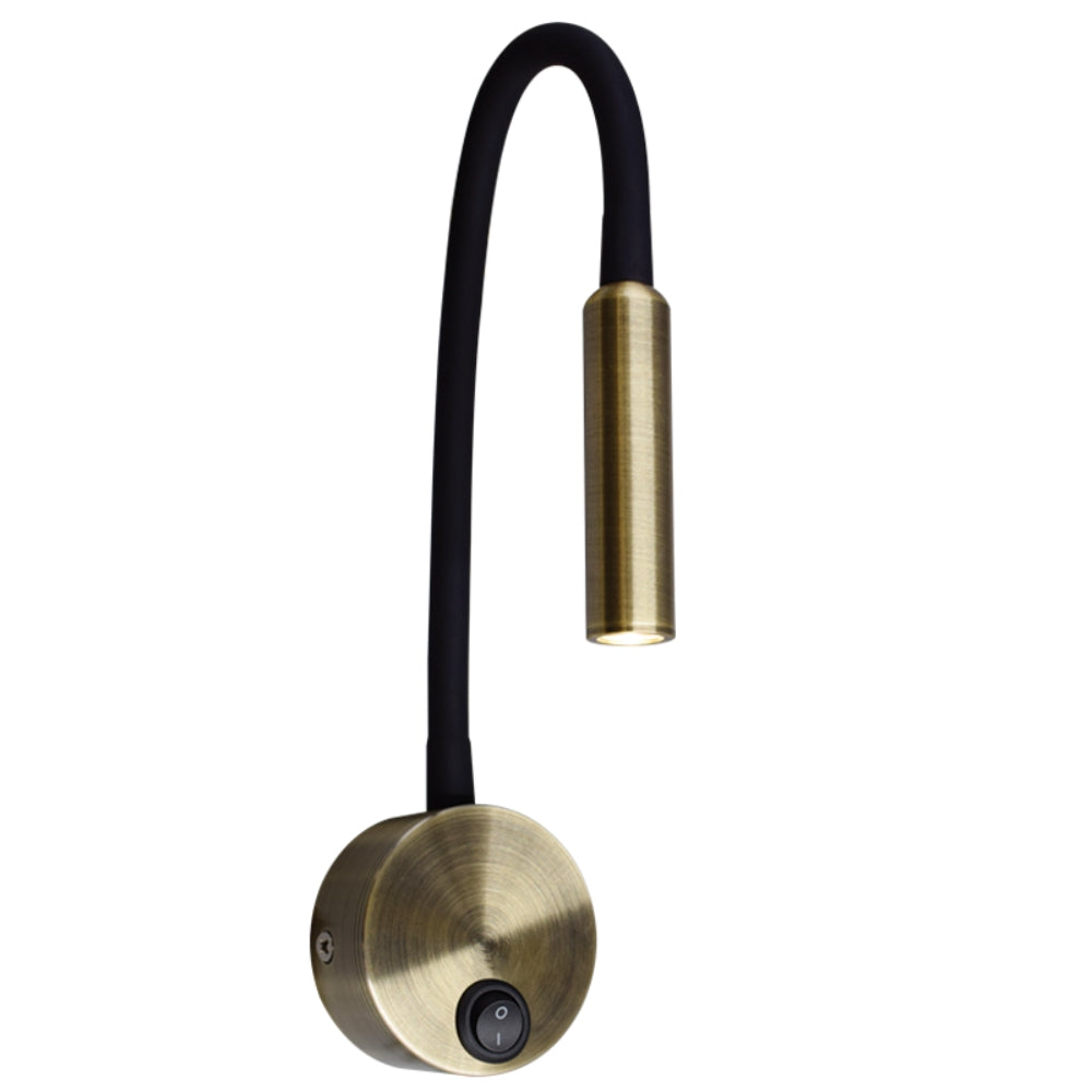 Pip 3 Watt LED Black and Gold Adjustable Bedside Reading Wall Light ...