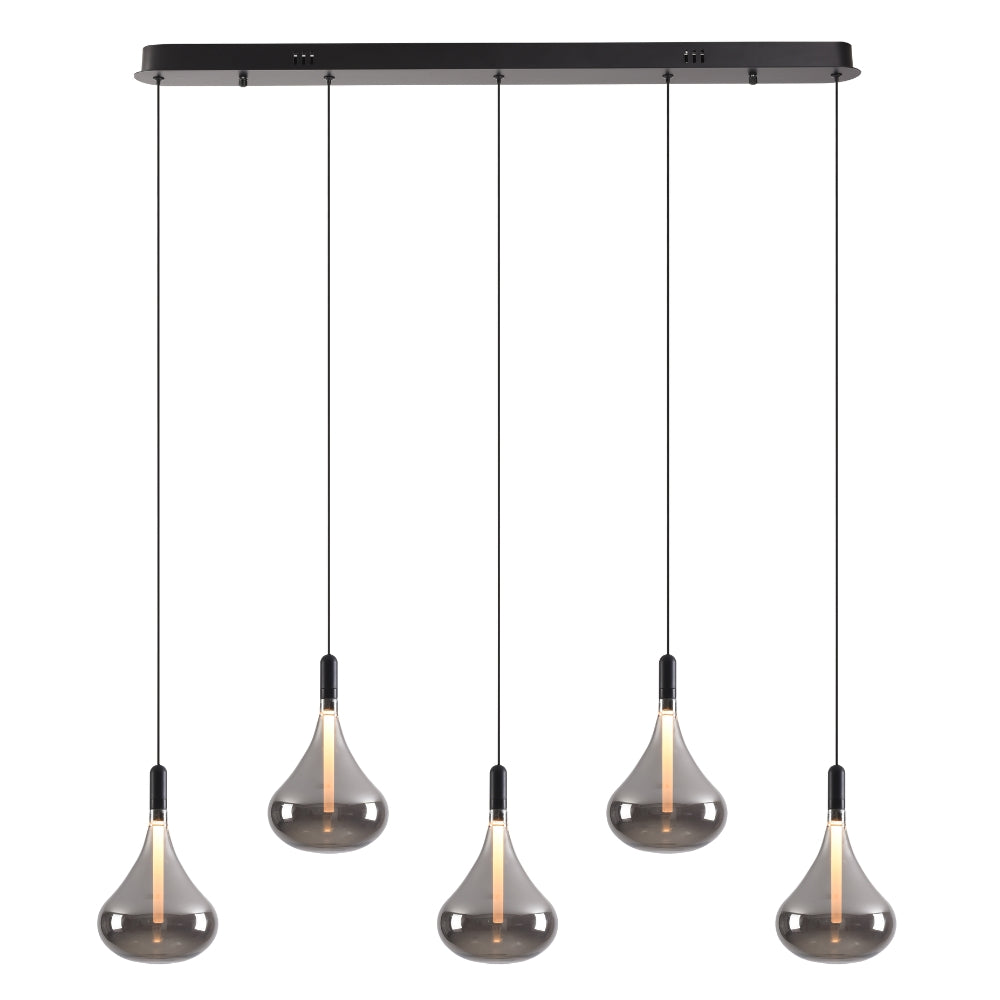 Cape 5 Light Smoke Glass Linear LED Pendant Light — Lighting.co.za