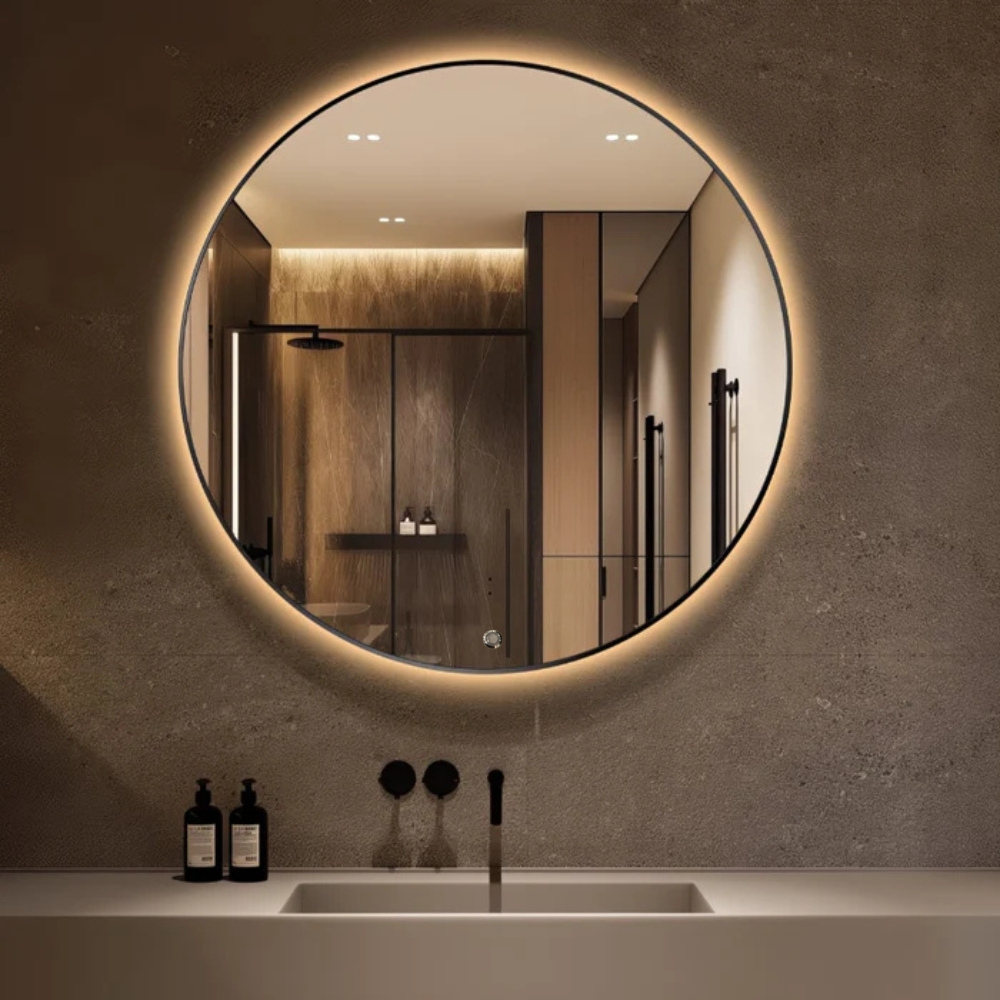 Tulsa Large Round Black Frame Backlit LED Wall Mirror Incl Switch ...