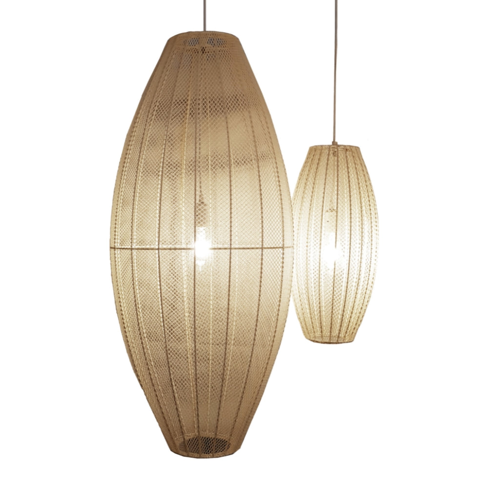 Fishnet Papi Long Cream Fabric Pendant Light 3 Sizes — Lighting.co.za