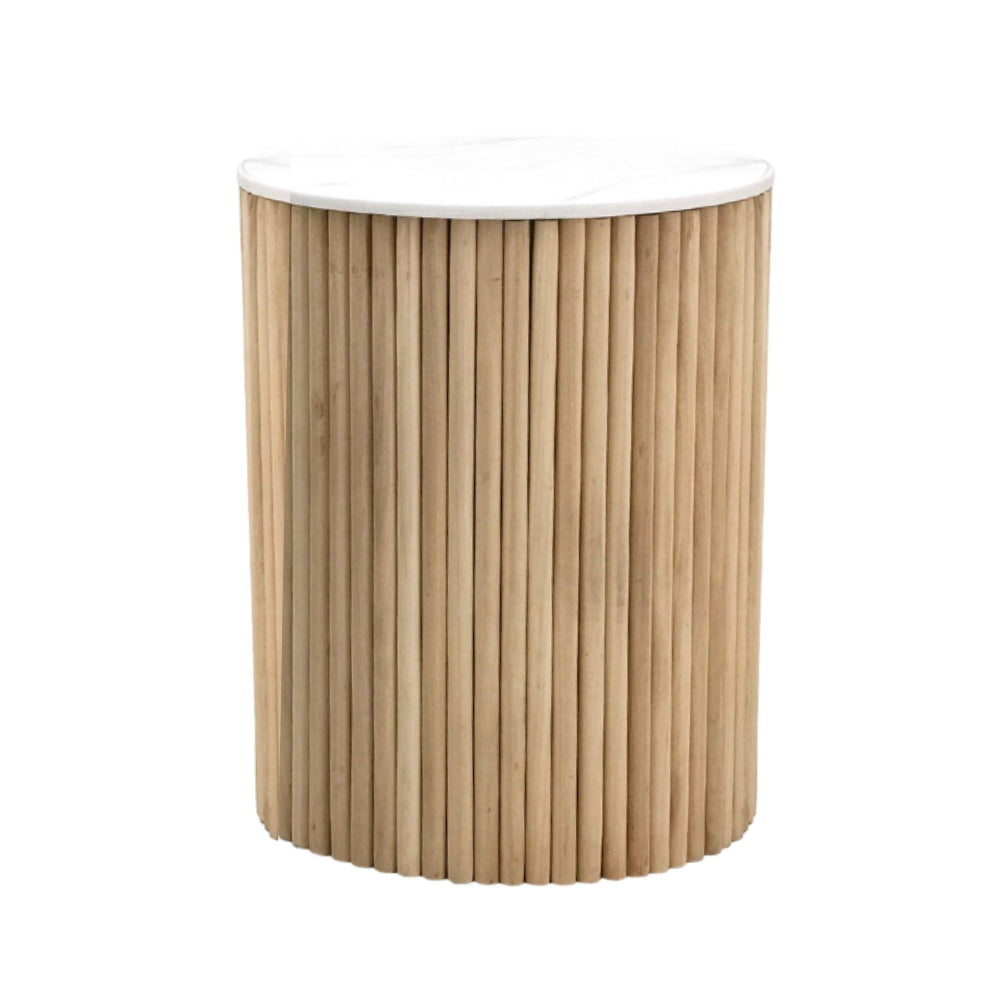 Vusi Cloud Round Slatted Side Table with Stone Top 2 Sizes — Lighting.co.za
